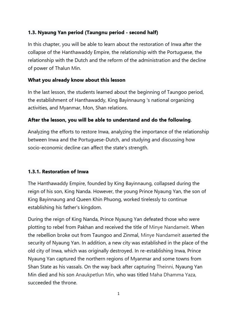 Nyaung Yan Period | PDF | Myanmar