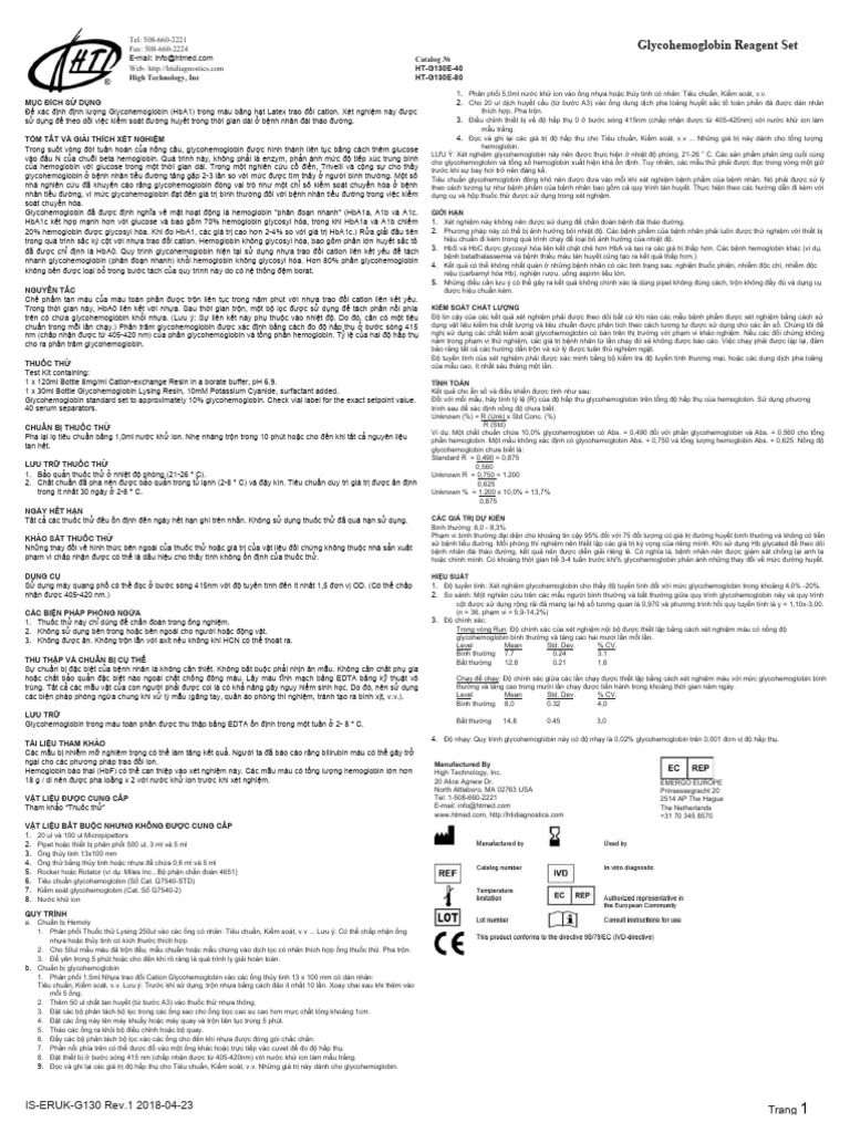 Glycohemoglobin Reagent Set-TV | PDF