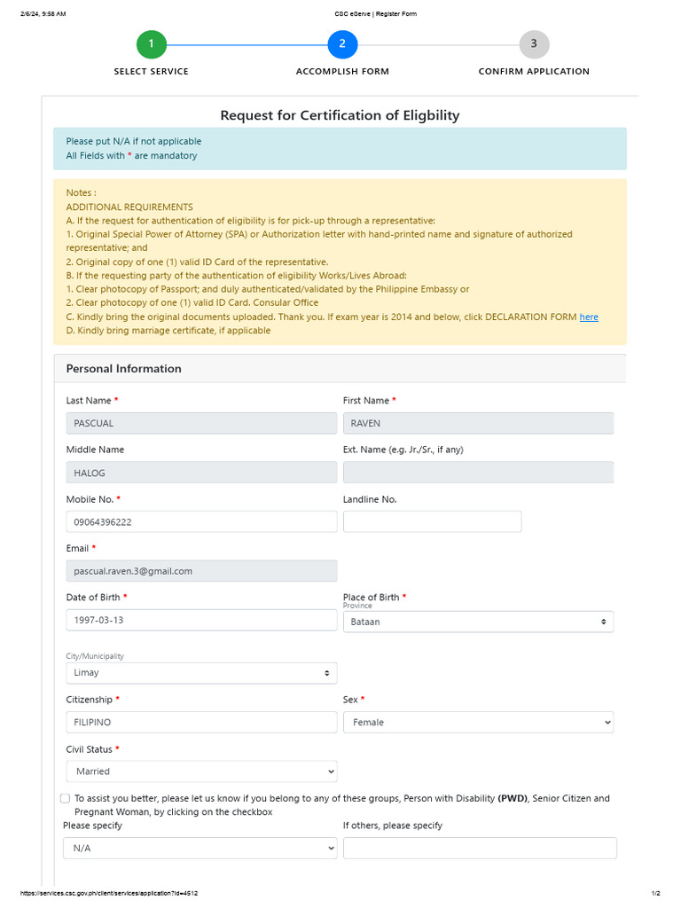 CSC Eserve - Register Form | PDF
