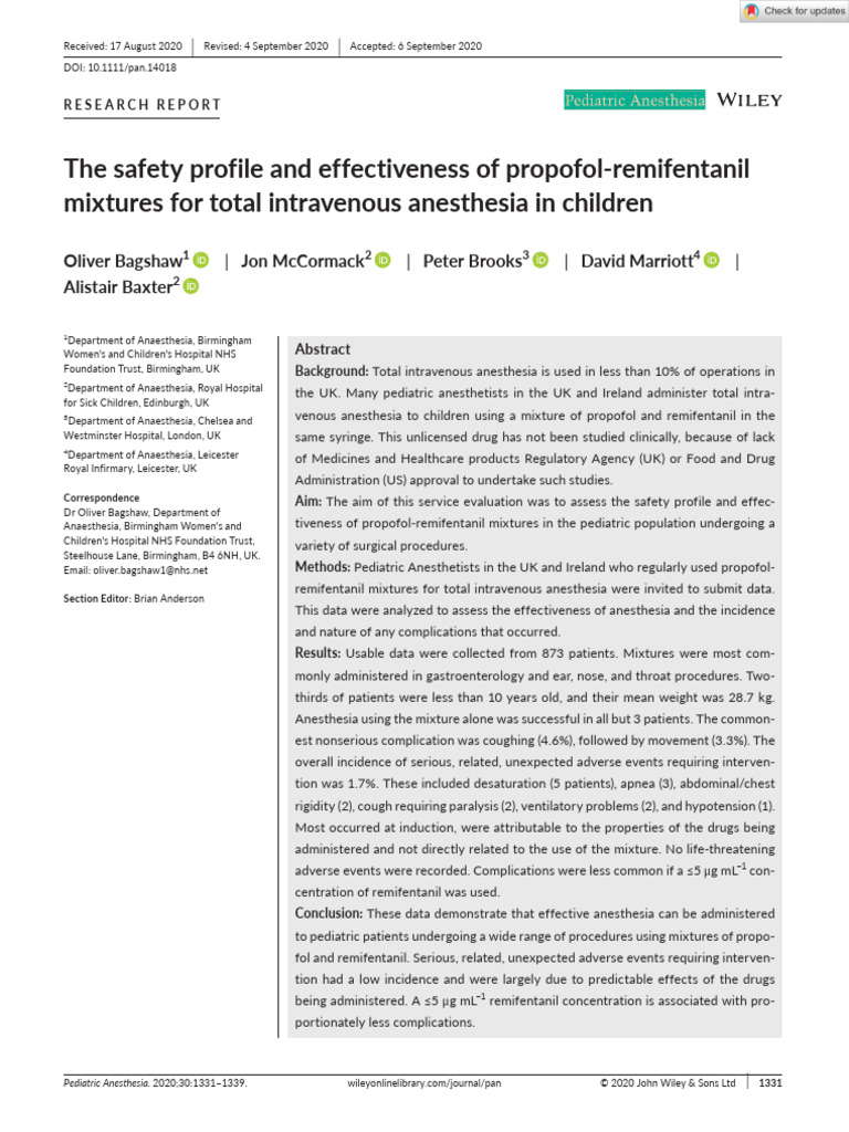 Propofol-Remifentanil Safety in Pediatric TIVA | PDF | Anesthesia | Surgery