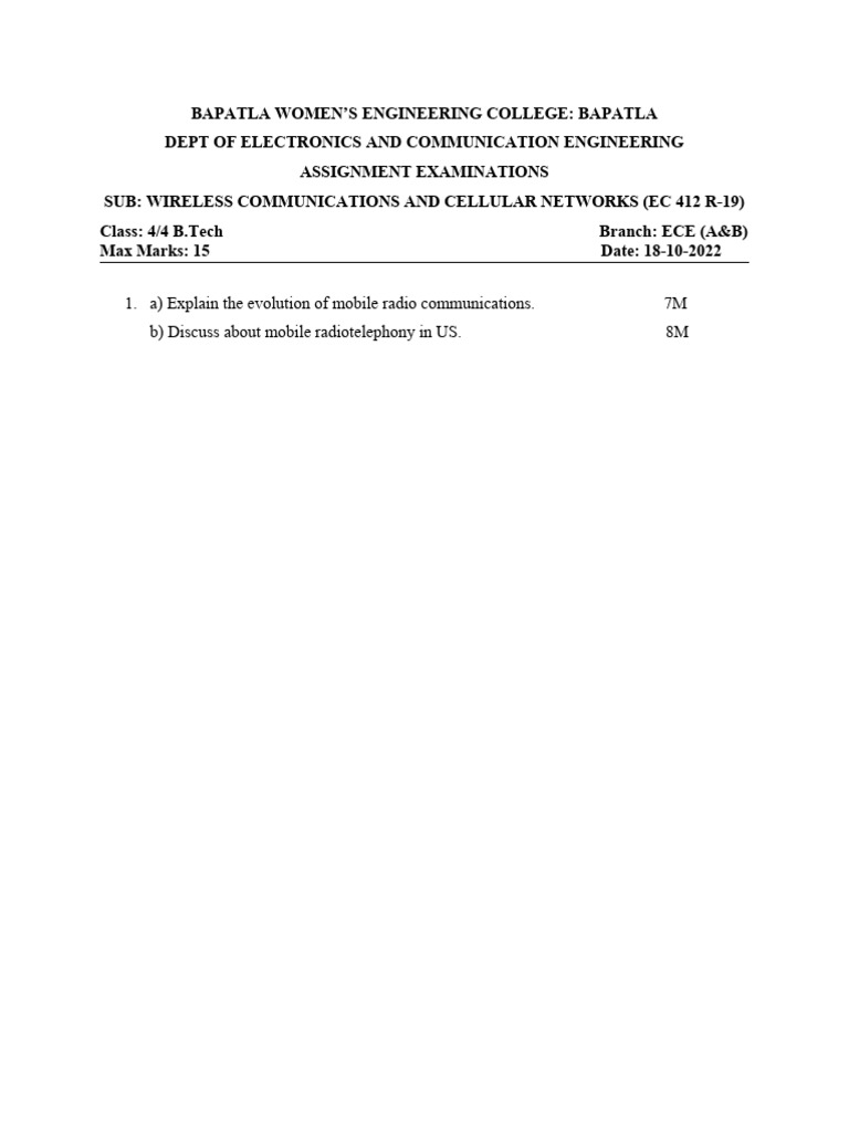 WC&CN Mid and Assisgnment | PDF | Cellular Network | Computer Engineering