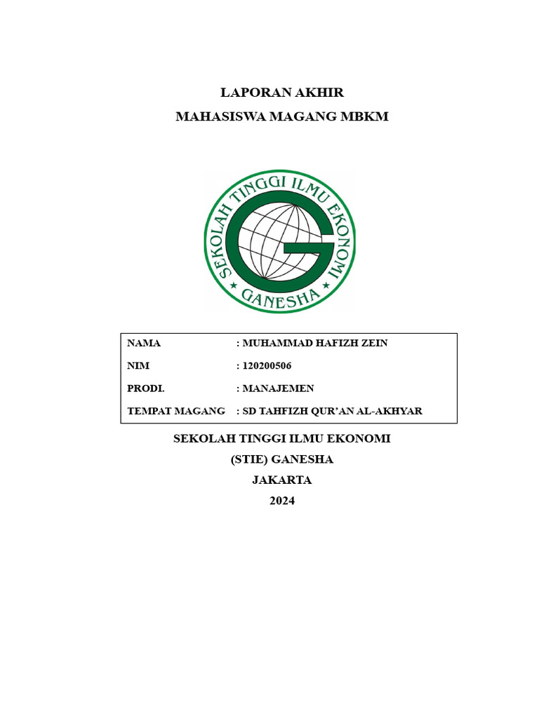 Format Laporan Akhir Mhs Magang Mbkm Pdf