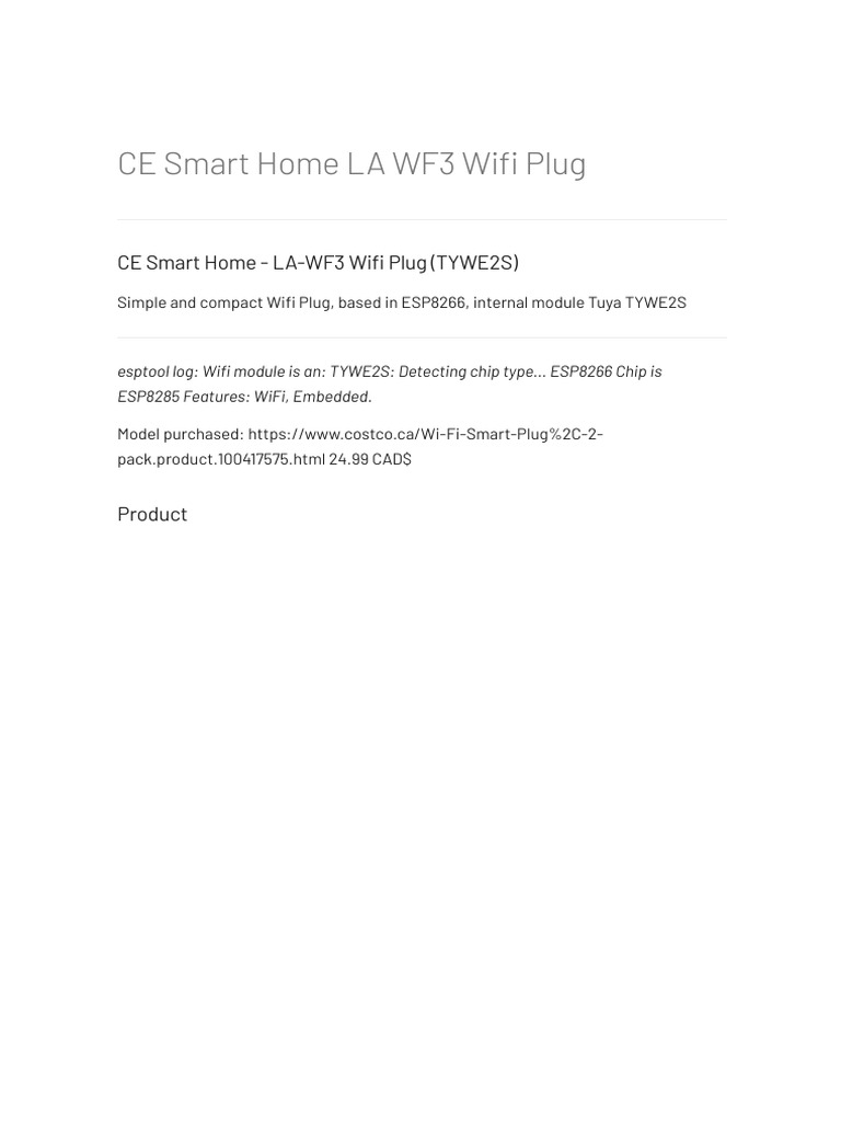 LA-WF3 Wifi Plug with TYWE2S Module | PDF | Computers