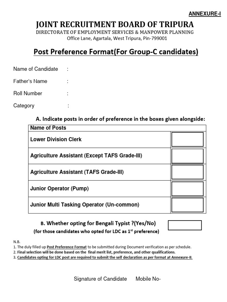 Post Preference Format For Group-C Posts | PDF