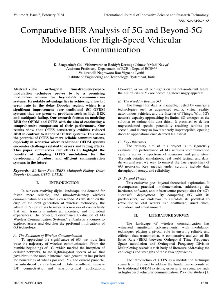Comparative BER Analysis of 5G and Beyond-5G Modulations For High-Speed ...