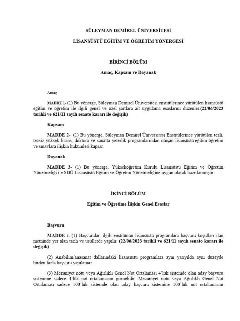 Li̇sansüstü Eği̇ti̇m Ve Öğreti̇m Yönergesi̇ | PDF