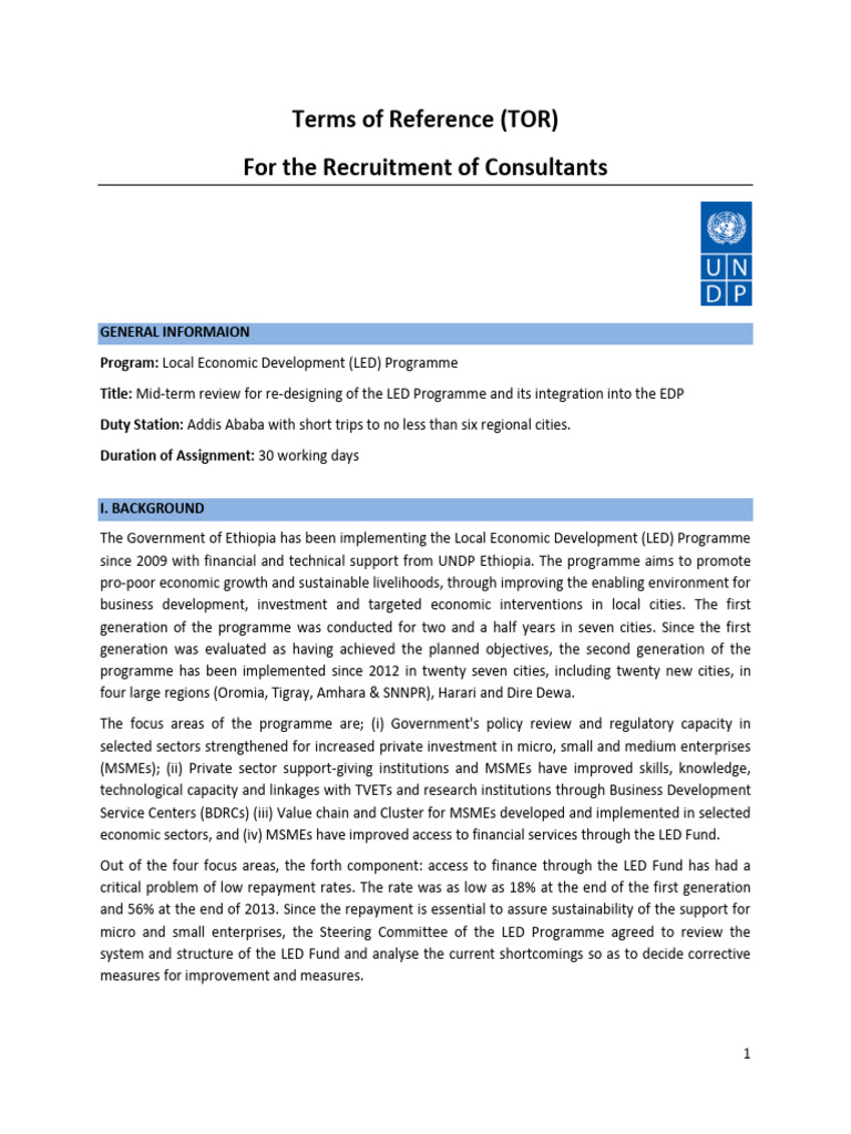 TOR LED Mid-Term Evaluation | PDF | United Nations Development Programme | Microfinance