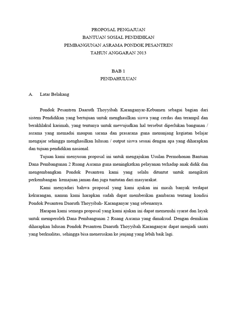 Proposal Bantuan Asrama Pesantren | PDF