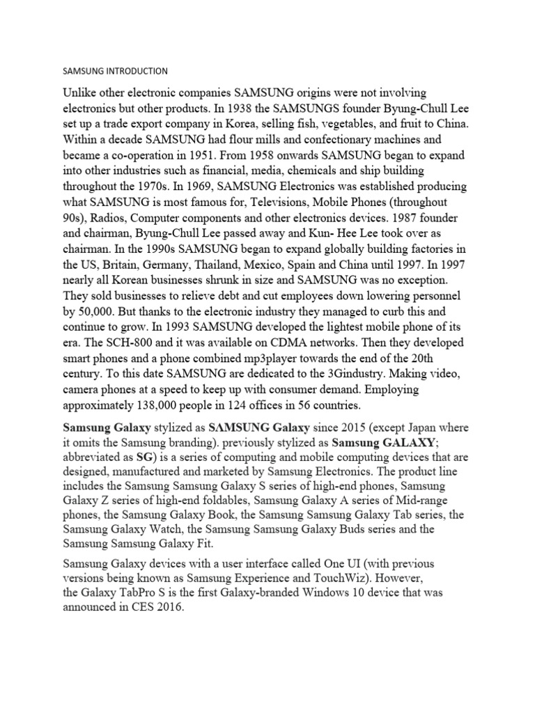 Samsung Introduction | PDF | Samsung Electronics | Mobile Computers