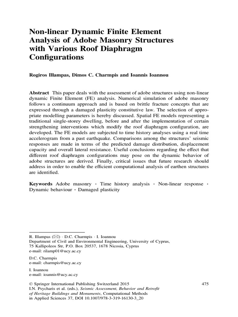 Paper 4 - Non-Linear Dynamic Finite Element Analysis of Adobe Masonry Structures | PDF ...