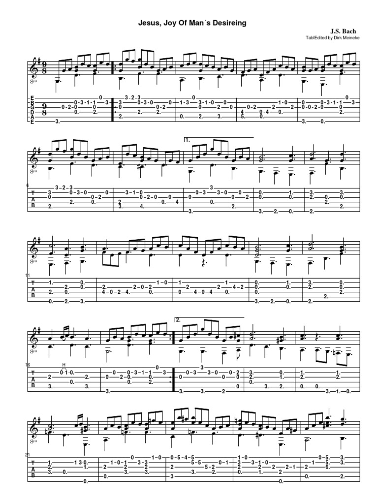 Bach's Jesus, Joy of Man's Desiring Tablature | PDF