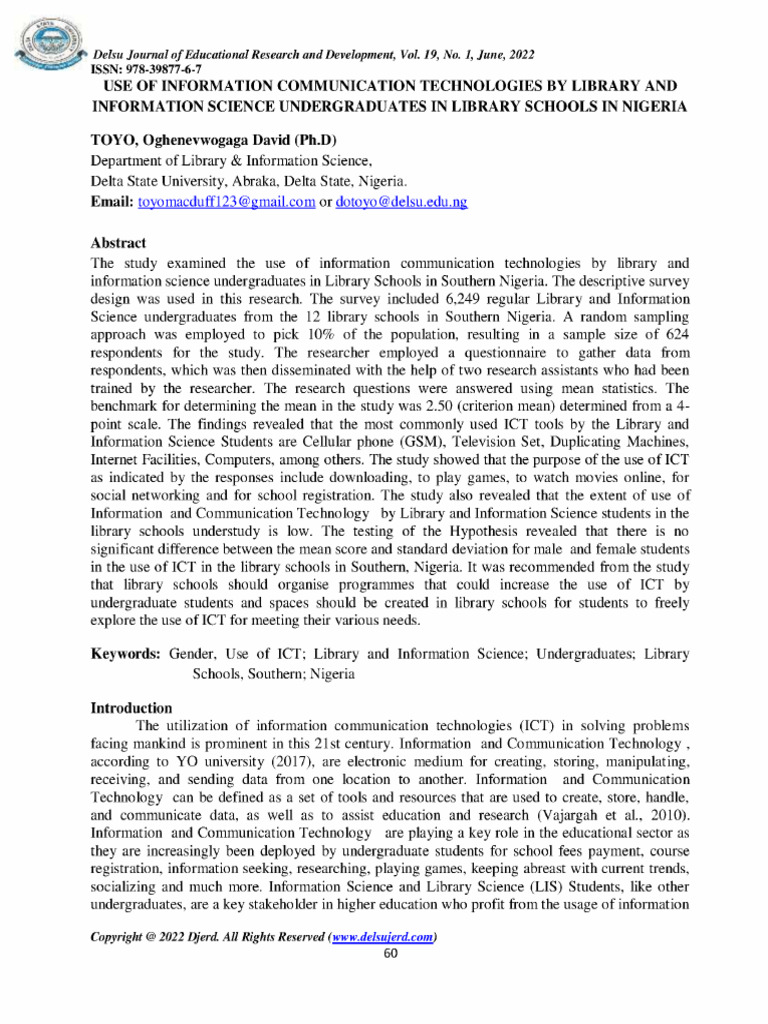 Use of Information Communication Technologies by Library and ...
