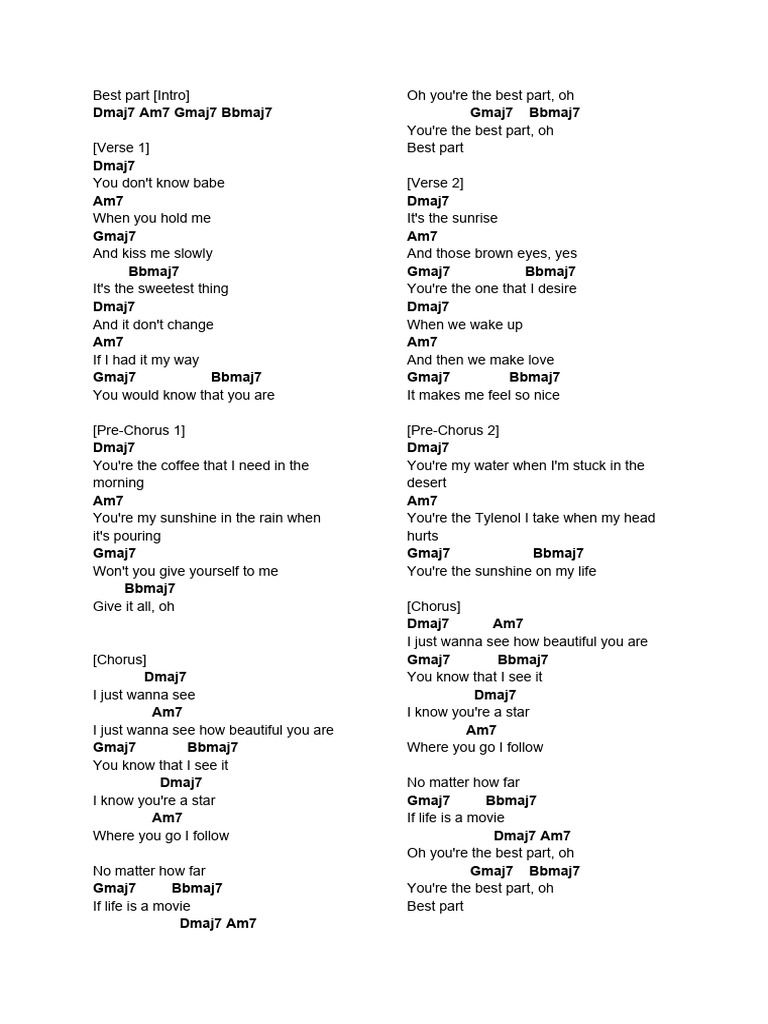 Best Part Chords | PDF | Song Structure | Vocal Music