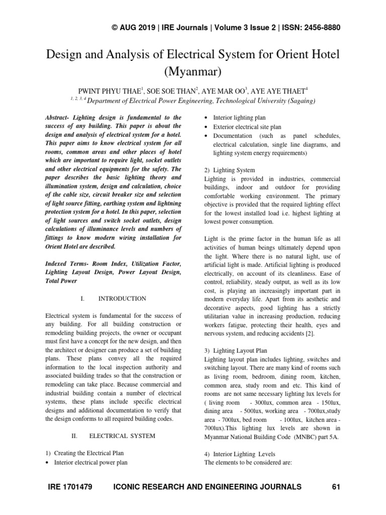 Hotel Electrical System Design Analysis | PDF | Lighting | Electrical ...