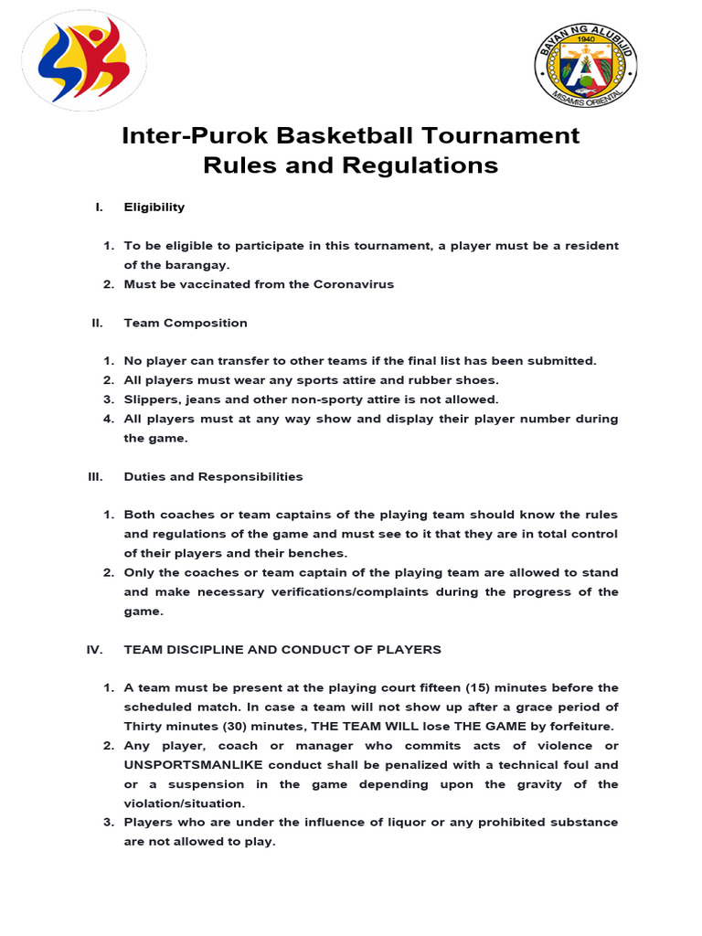 Inter-Purok Basketball League Rules | PDF | Justice | Crime & Violence
