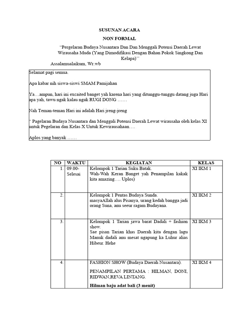 Susunan Acara Non Formal | PDF