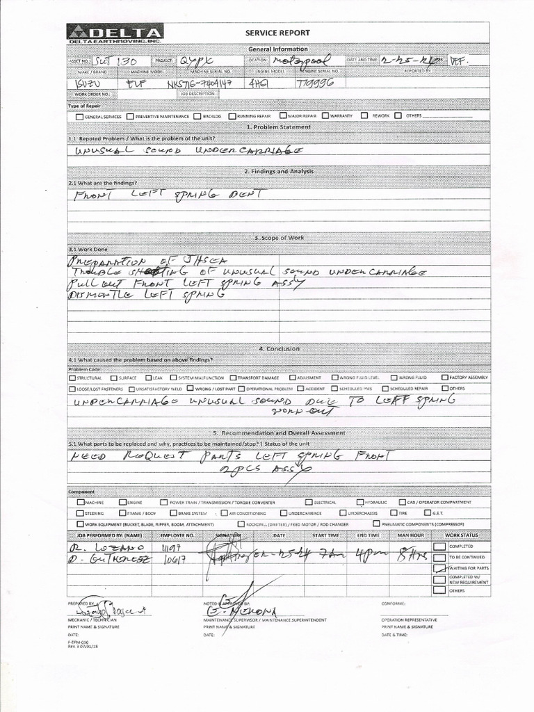 Sut-130 Service Report | PDF