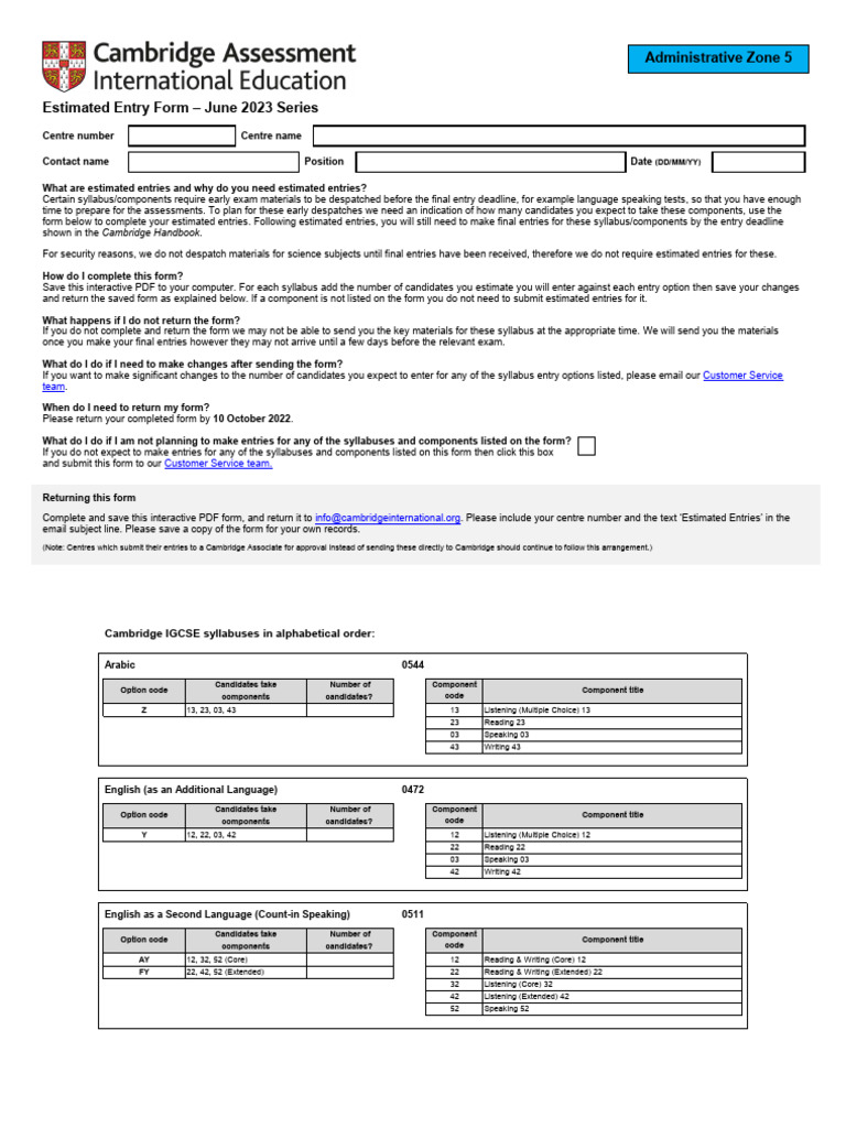 Zone 5 Estimated Entry Form June 2023 | PDF | Human Communication