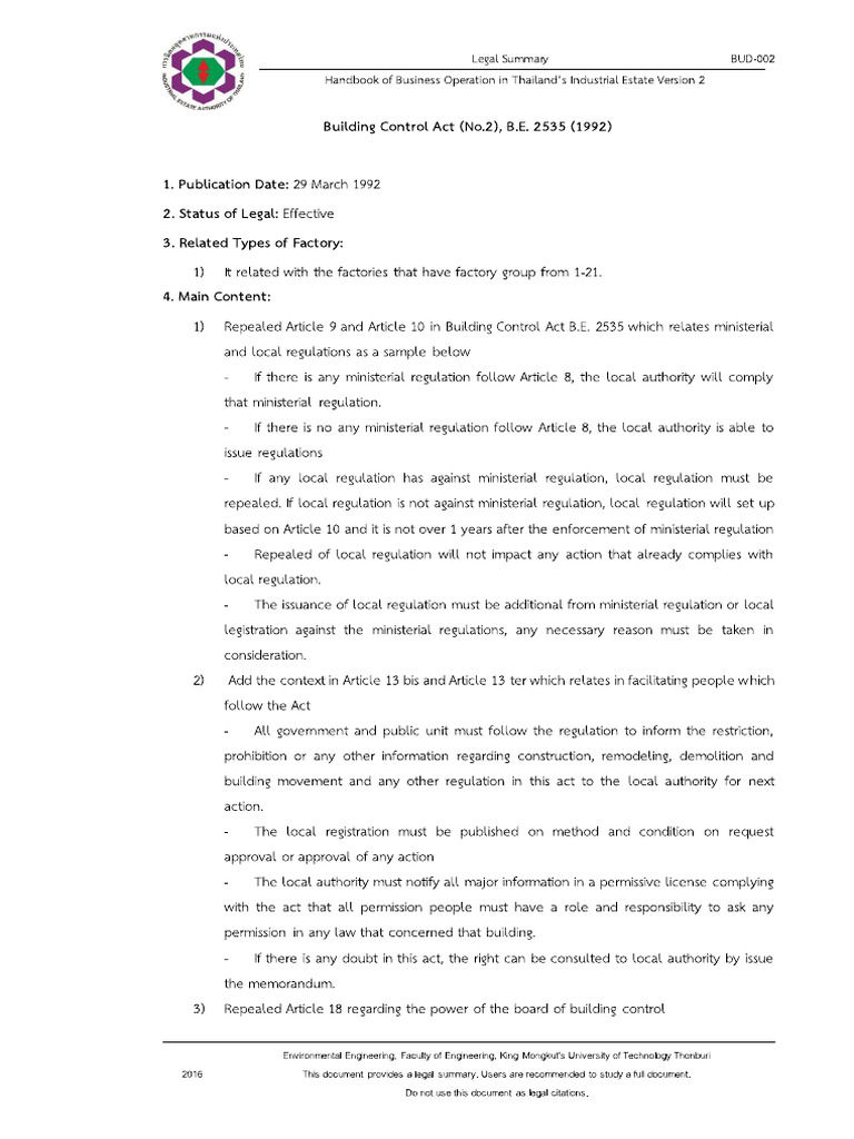 Building Control Act (No.2), B.E. 2535 (1992) | PDF