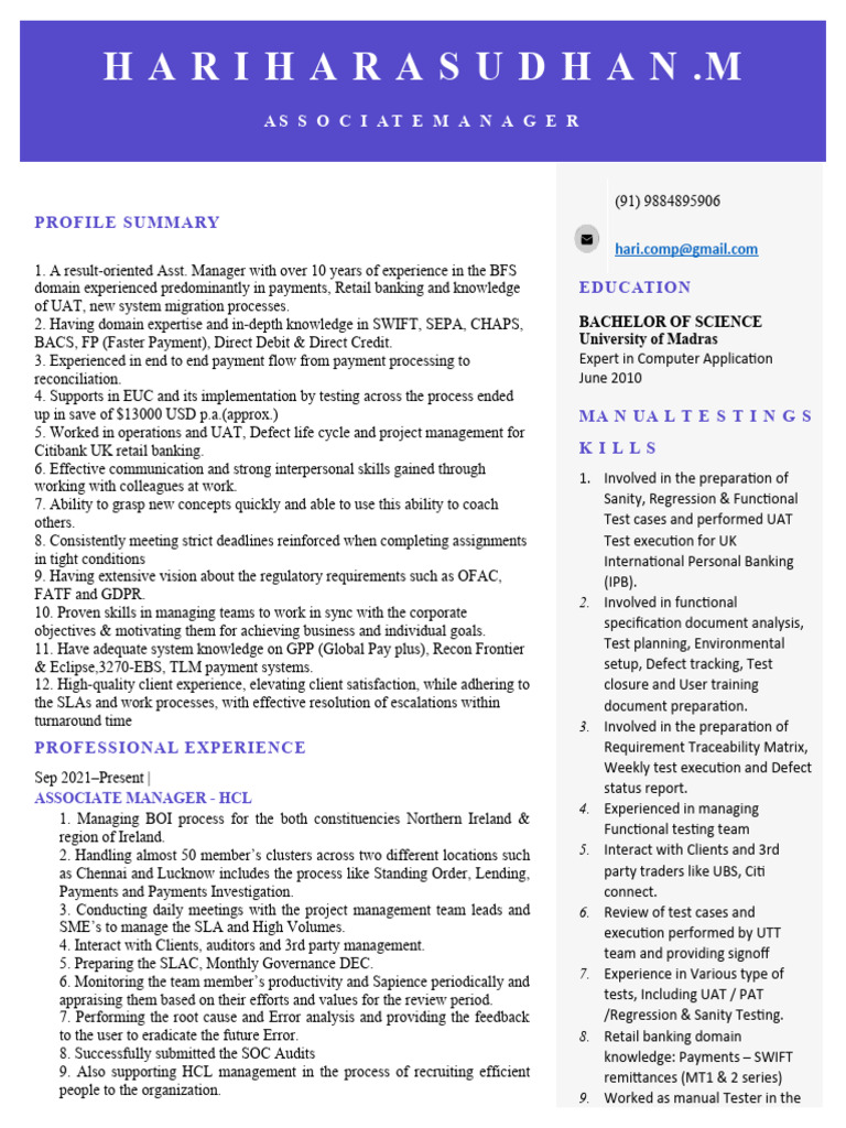 Hari New Resume | PDF | Audit | Banks