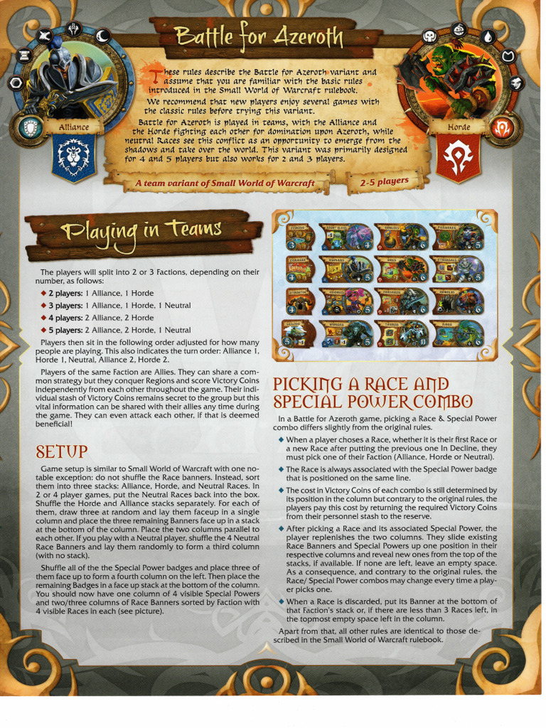 Small World of Warcraft Team Play | PDF