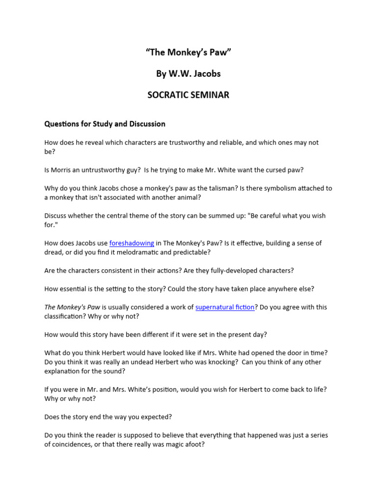 Socratic Seminar on The Monkey's Paw | PDF