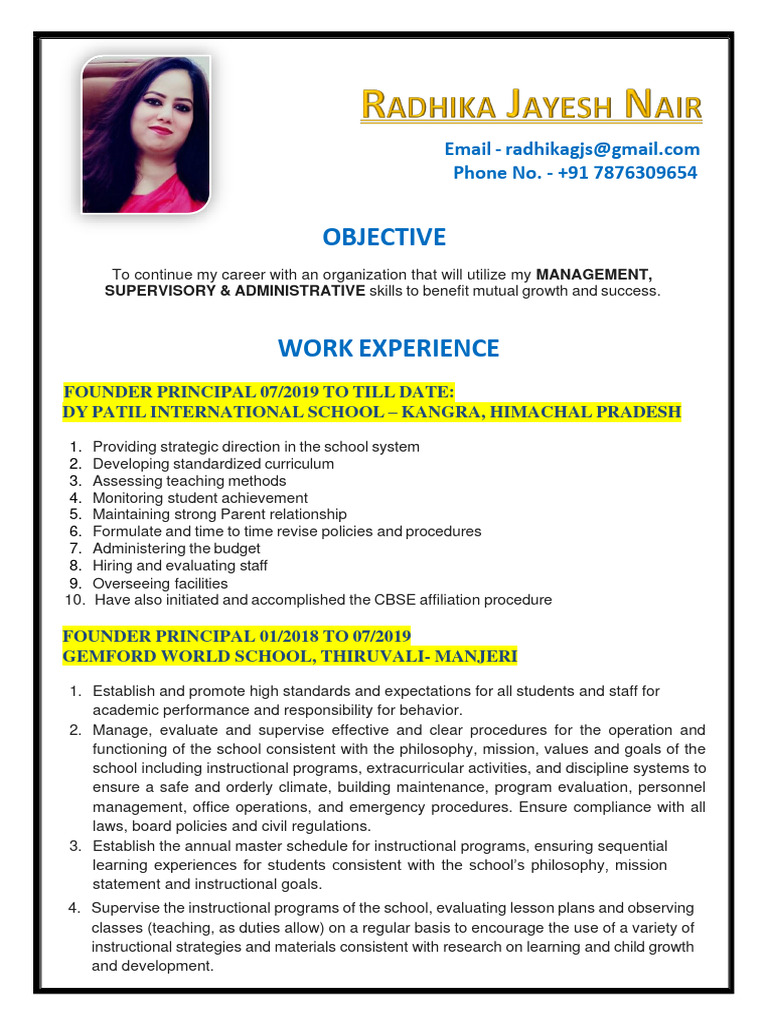 Radhika Jayesh Nair Resume CV | PDF | Teachers | Schools