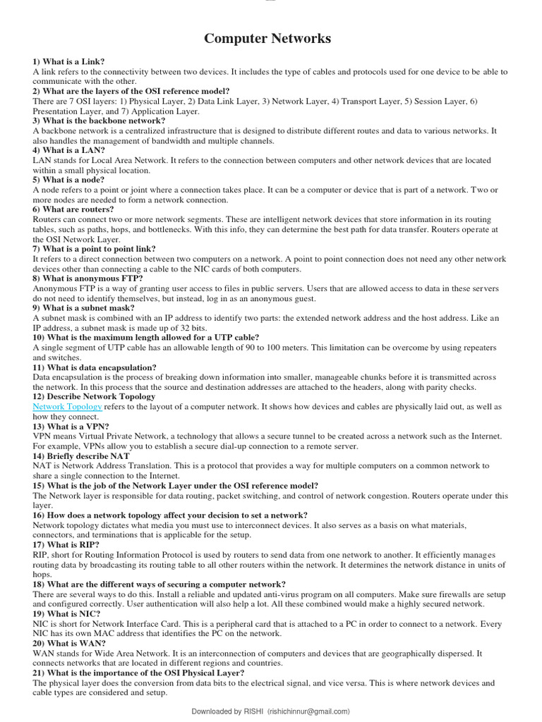 Computer Network Viva Questions | PDF