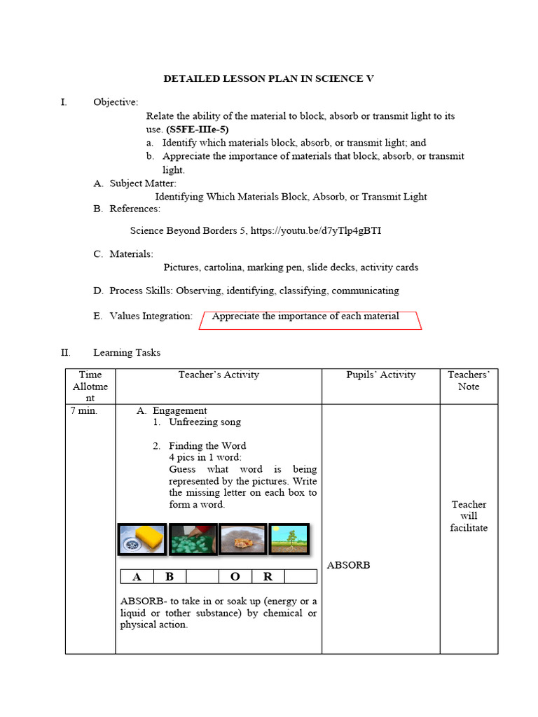 Identifying Which Materials Blocks, Absorbs and Transmits Light | PDF ...