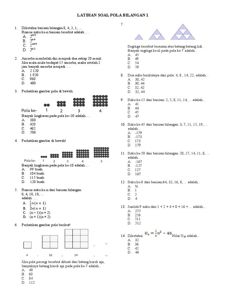 Latsol Mat Pola Bilangan, Baris Dan Deret | PDF