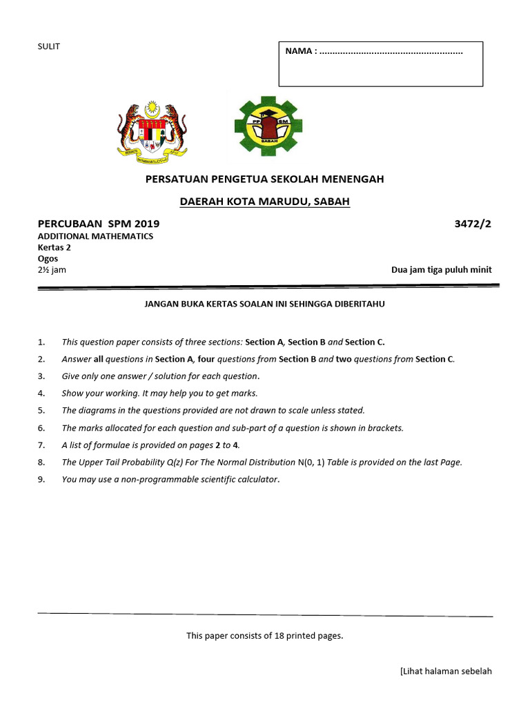 Soalan Percubaan SPM Matematik Tambahan | PDF | Geometry | Mathematics