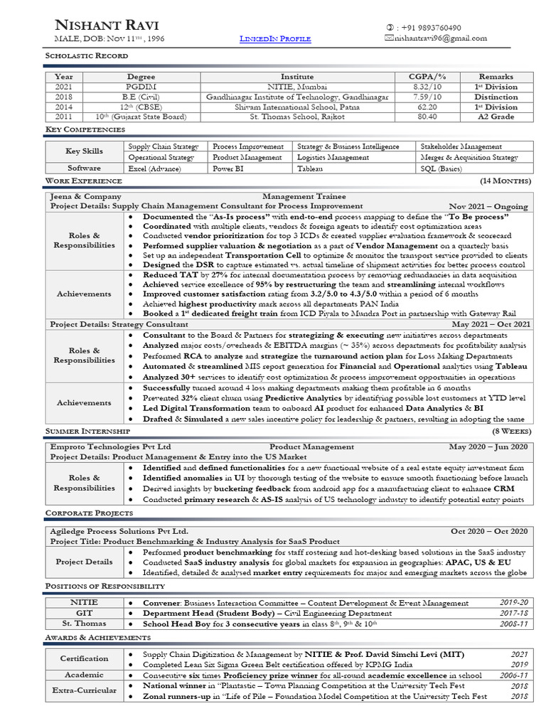 CV Nishant Ravi 1655348377 | PDF | Analytics | Customer Relationship Management
