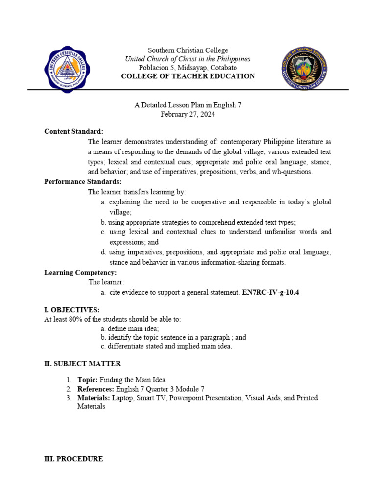 13 Identifying Main Idea | PDF | English Language | Glasses