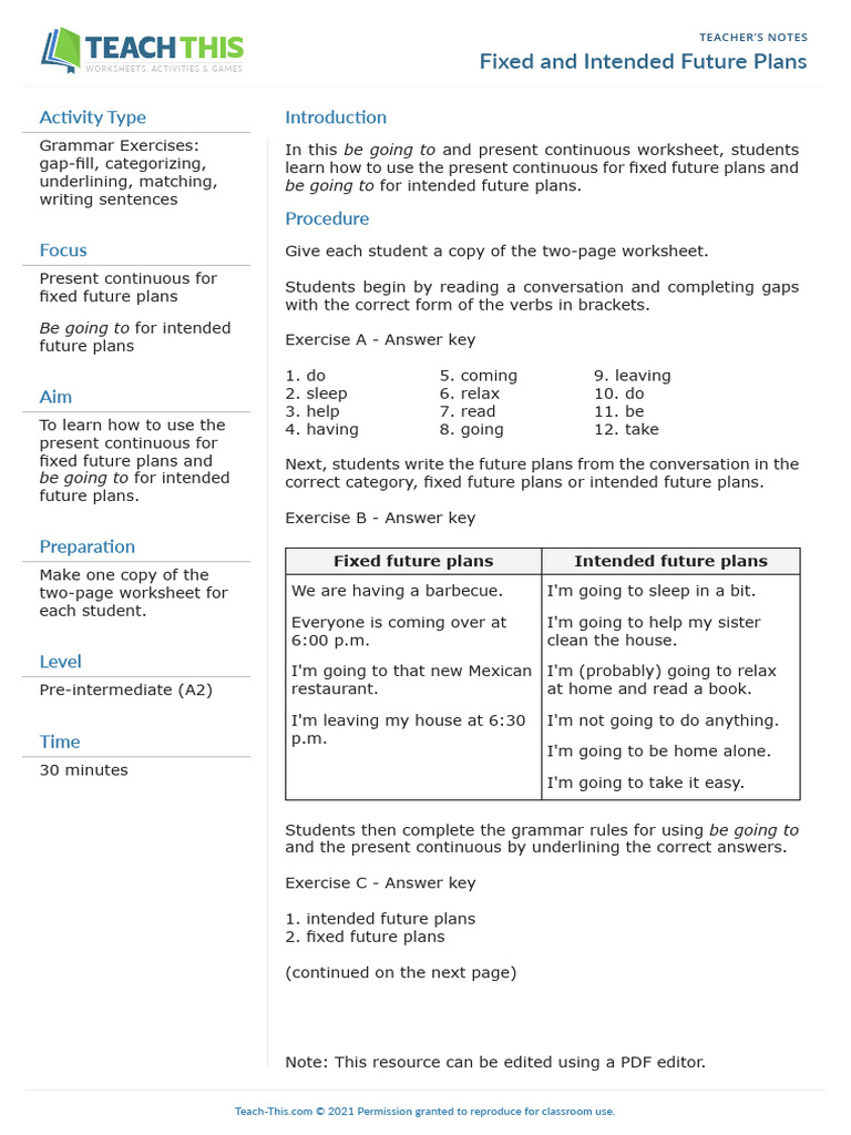 Fixed and Intended Future Plans | PDF | Linguistics | Grammar
