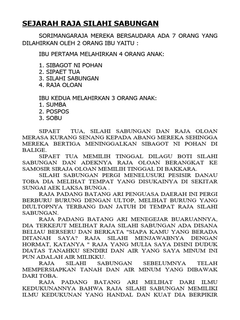 Sejarah Raja Silahi Sabungan | PDF