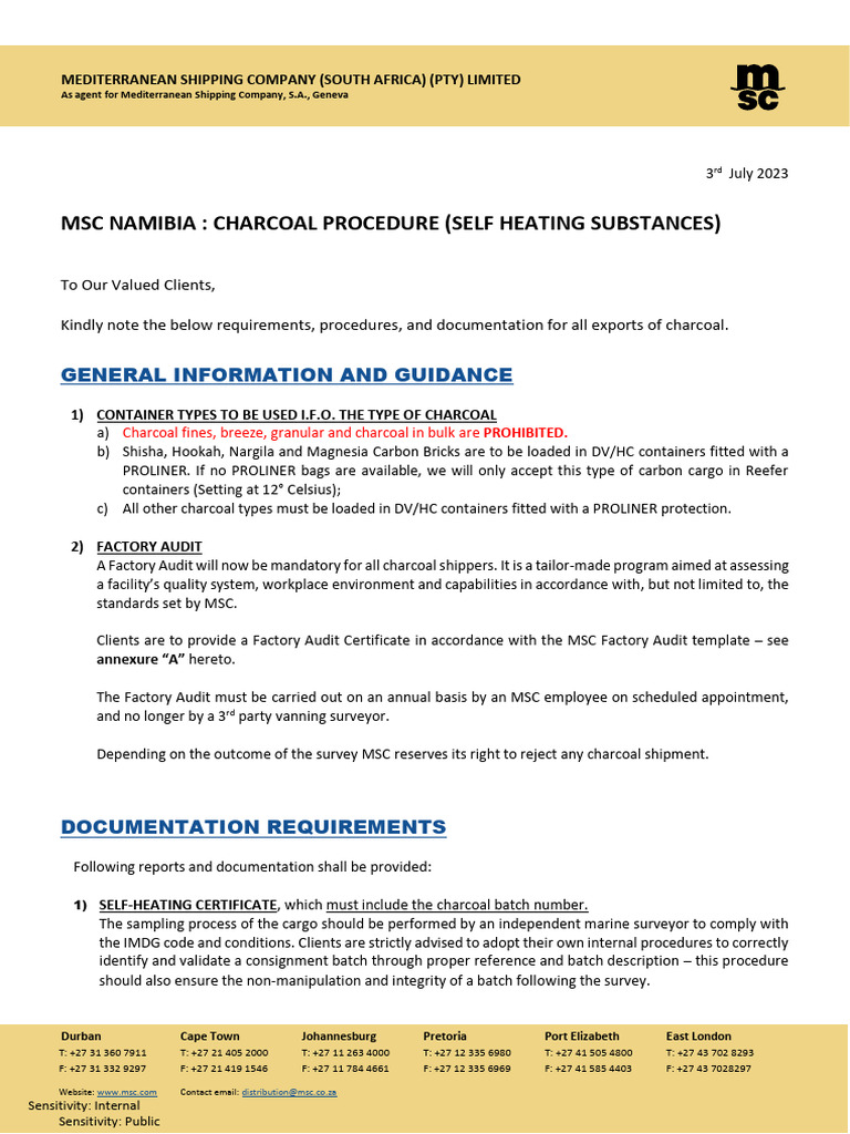 MSC Namibia - Revised Charcoal Procedure - 03.07.2023 | PDF | Quality ...
