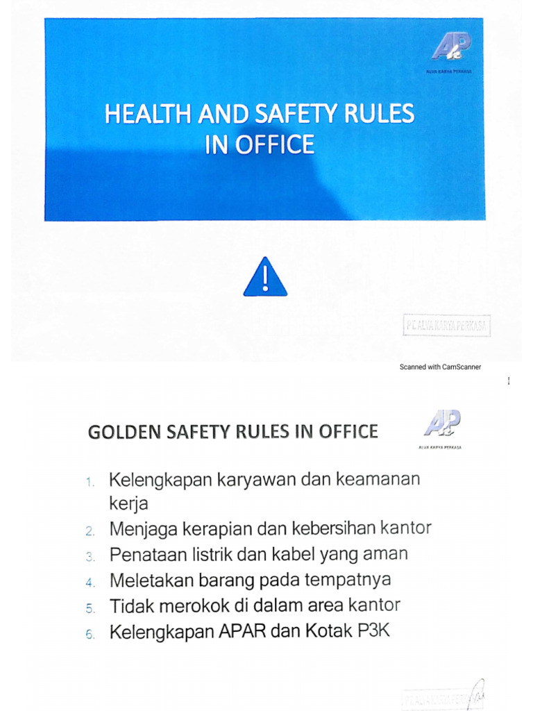 Health and Safety Rules in Office | PDF