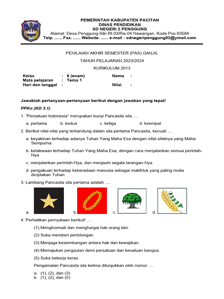 Kelas 6 PAS Tema1 2023-2024 | PDF