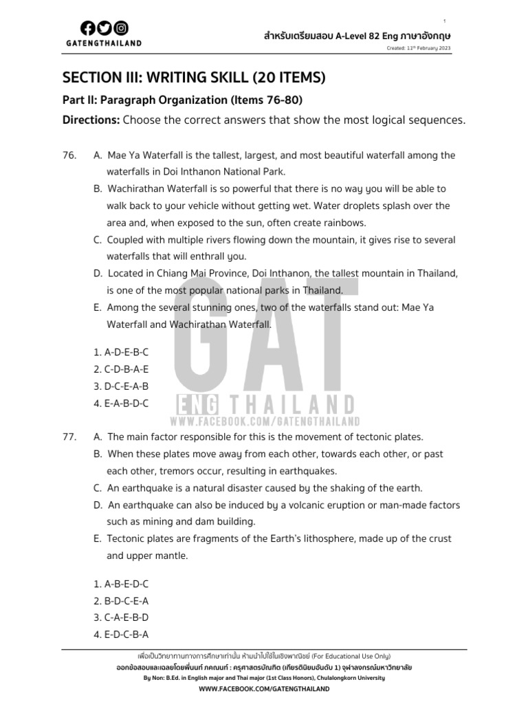 Paragraph Organization A-Level 8 Items | PDF
