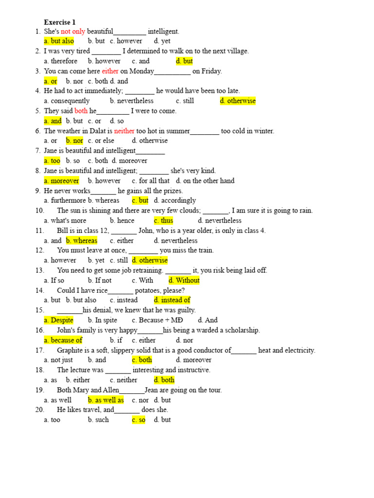 Connectives Exercise | PDF