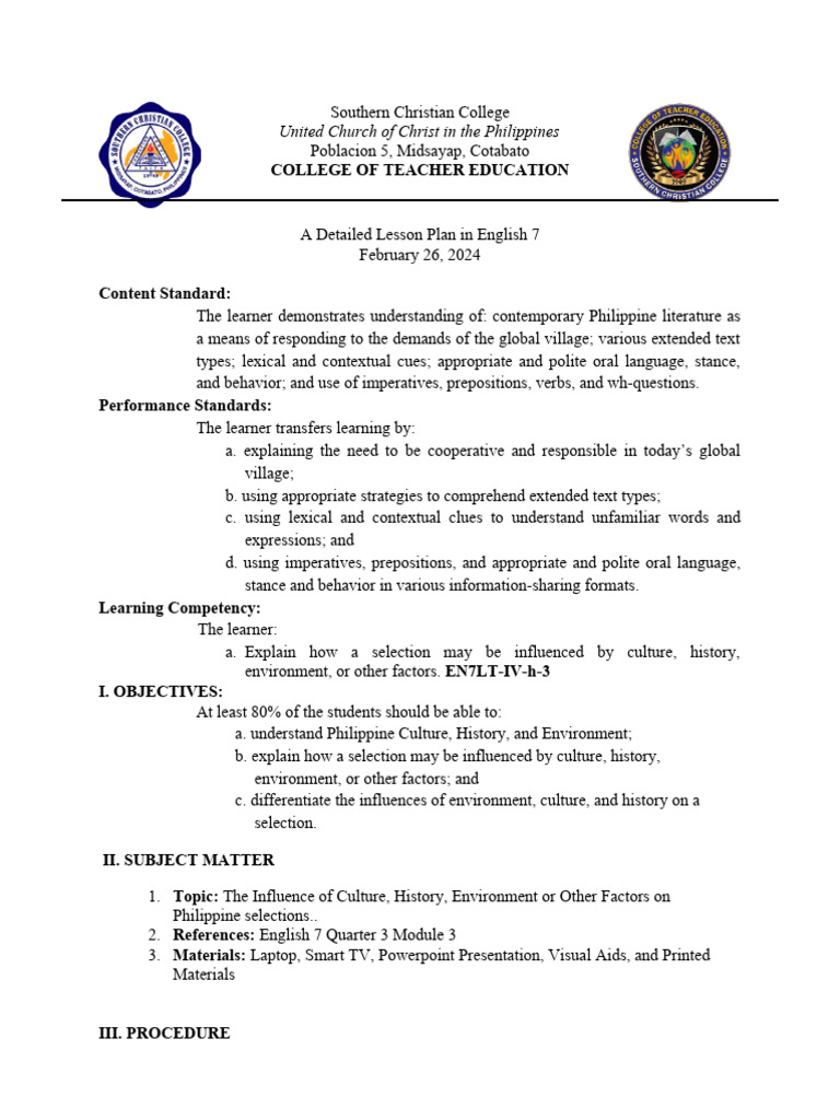 Lesson Plan: Culture & History in Literature | PDF | English Language ...