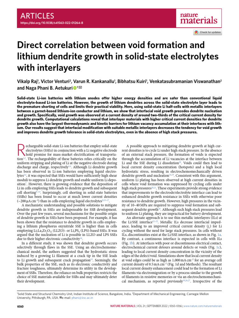Dendrite Growth in Solid-State Batteries | PDF