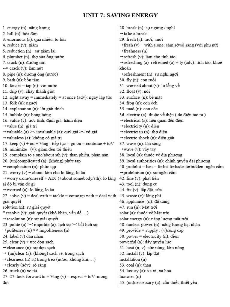 UNIT 7 Saving Energy | PDF