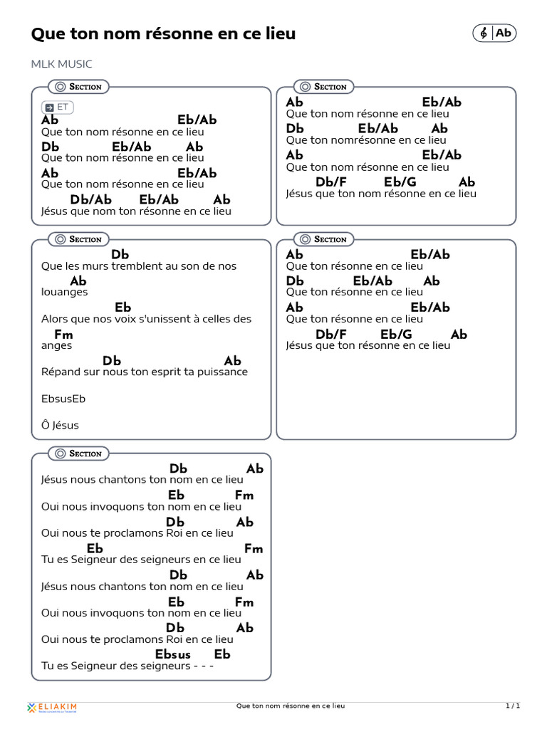Que Ton Nom Résonne en Ce Lieu | PDF
