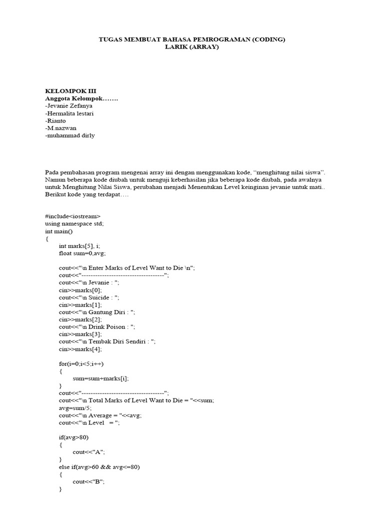 Bahasa Pemrograman Array, Kel Jevanie | PDF