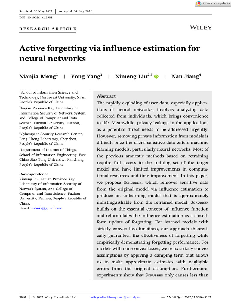 Active Forgetting Via Influence Estimation For Neural Networks | PDF