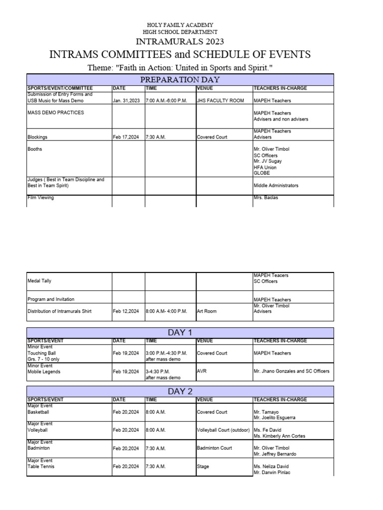 INTRAMS Sched of Games and Committees | PDF | Sports | Indoor Sports