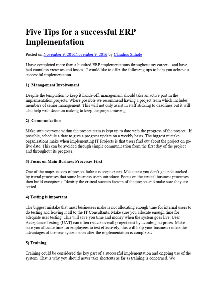 ERP Success Tips for Managers | PDF | Enterprise Resource Planning ...