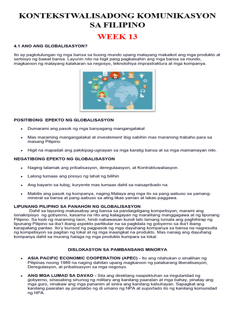 Kontekstwalisadong Komunikasyon Sa Filipino Week 13-15 | PDF
