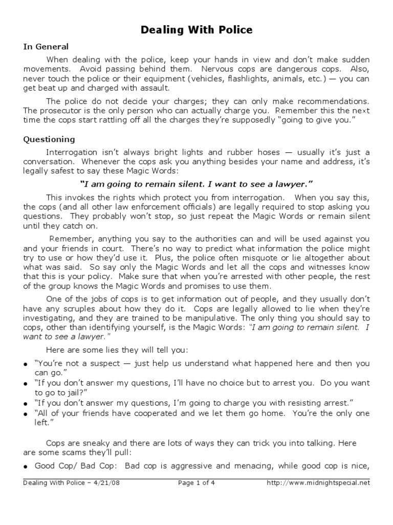 Dealing With Police | PDF | Miranda Warning | Arrest